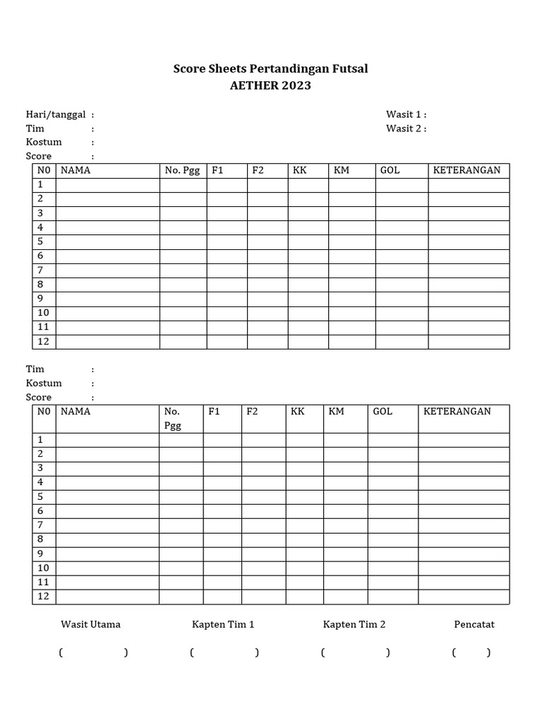Scoring Sheet | PDF