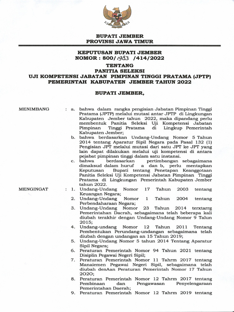 Kep Bupati Tentang Pansel JPT | PDF