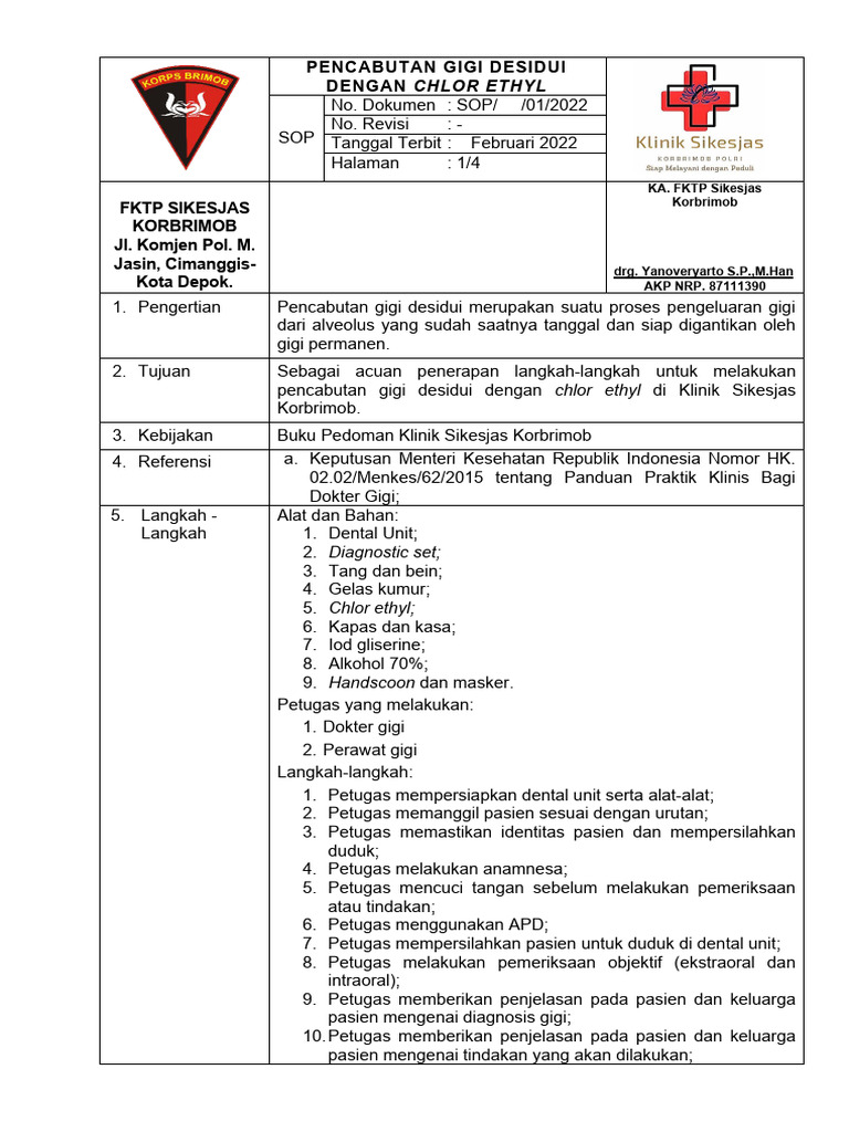 SOP - Pencabutan Gigi Decidui Dengan CE | PDF