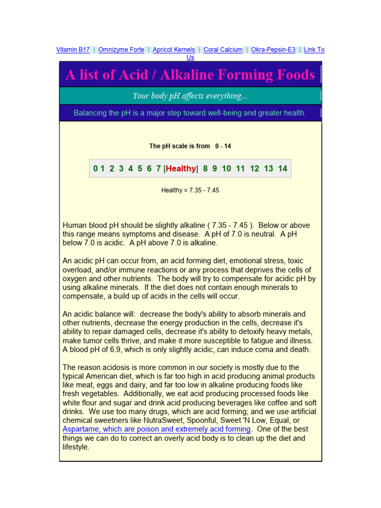 Acid Alkaline Foods - PDF Version 1 | PDF | Fruit | Pickling