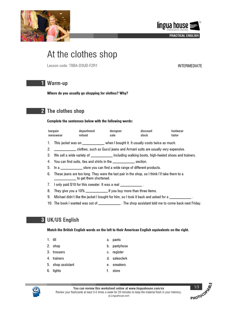 English Vocabulary: Clothes Shopping | PDF | Sweater | Clothing