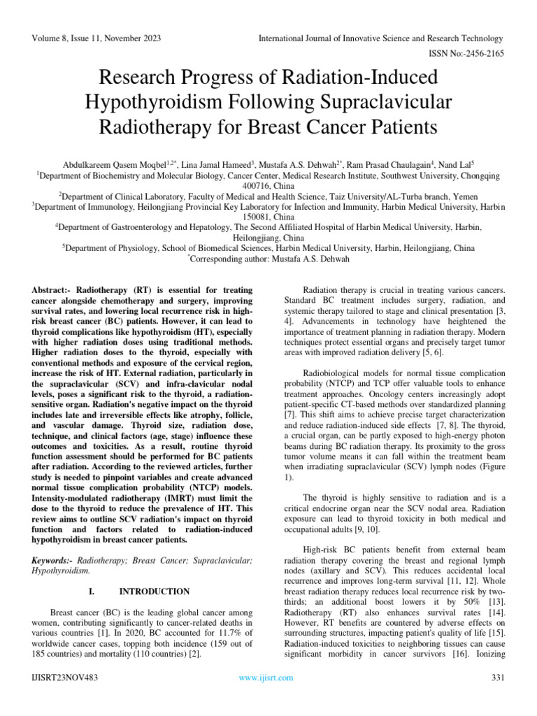 Research Progress of Radiation-Induced Hypothyroidism Following ... Research Progress of Radiation-Induced Hypothyroidism Following ...