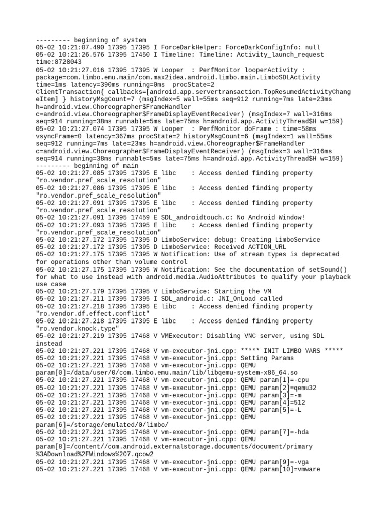 Limbo Emulator Log: QEMU Initialization | PDF | Software | Operating System Families