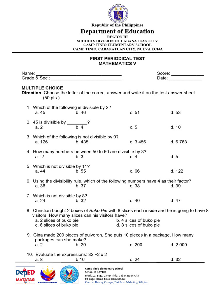 Math 5 | PDF | Elementary Mathematics | Arithmetic