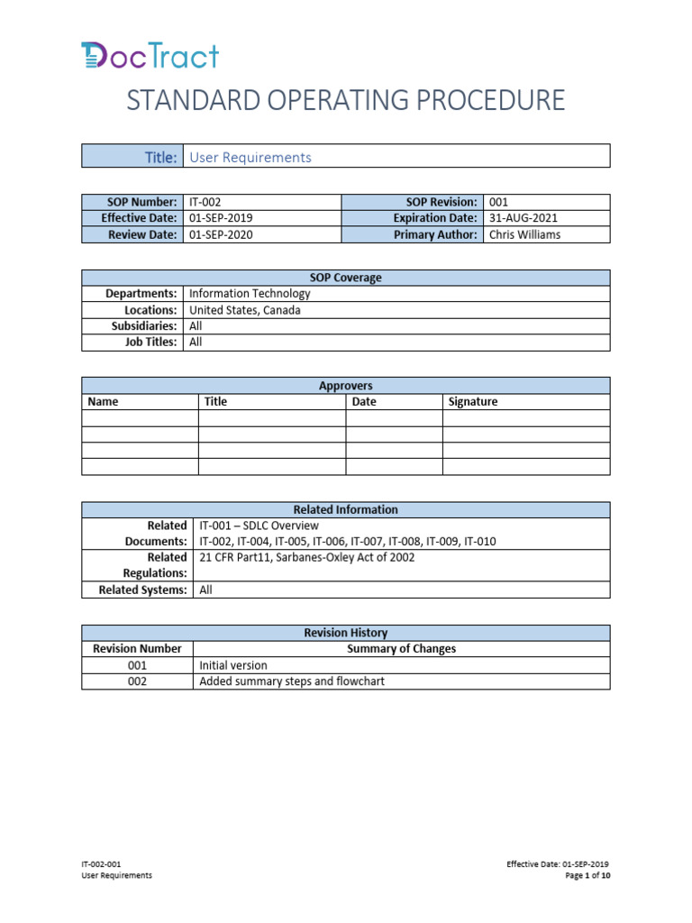 User Requirements SOP Guide | PDF | Audit | Information Technology ...