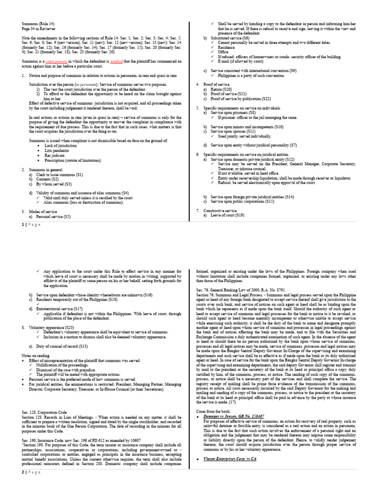 Rule 14 Summons & Rule 15 Motions | PDF | In Rem Jurisdiction | Summons