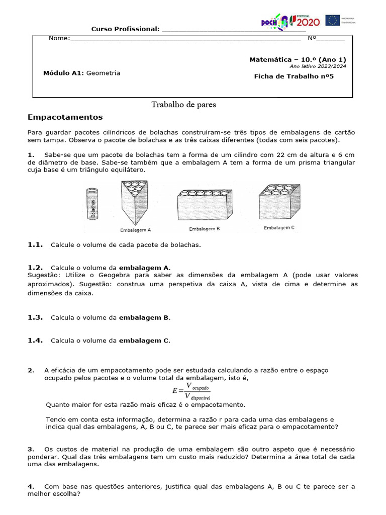 ficha de trabalho 5_ modulo A1_matematica | PDF