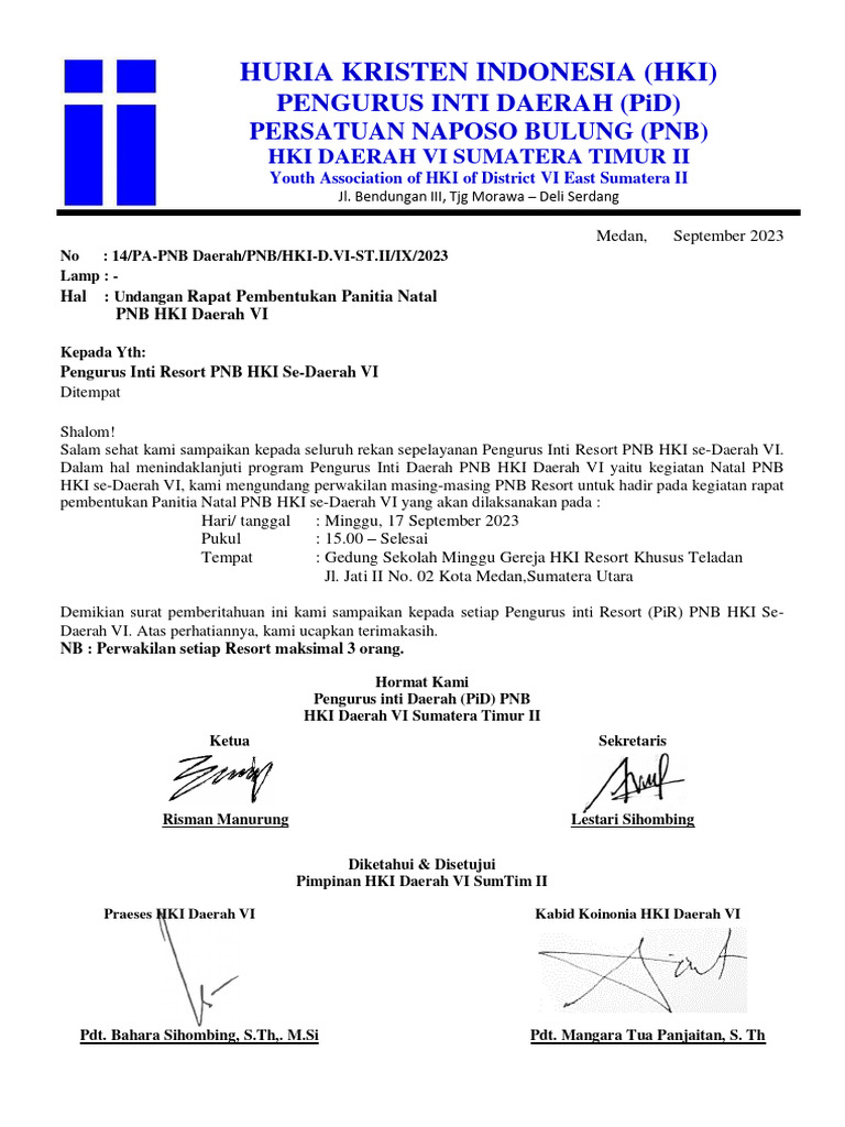Surat Undangan Pembentukan Panitia Natal PNB HKI DVI | PDF