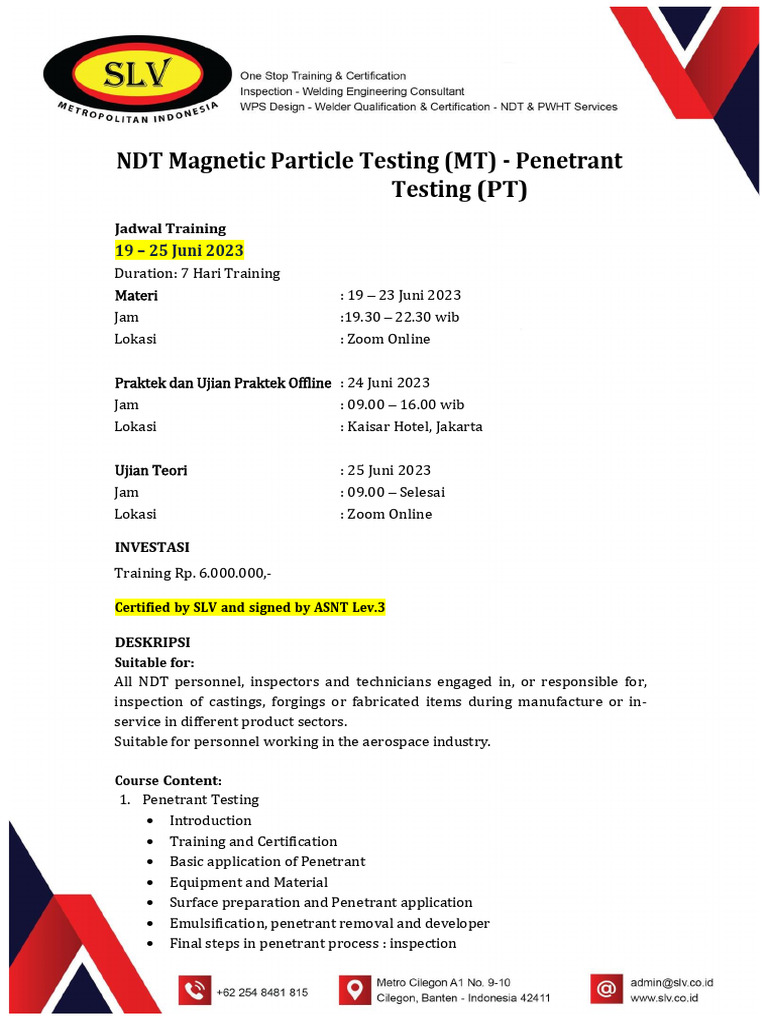 Silabus NDT MTPT Public Jakarta - 19 - 25 Juni 2023 | PDF | Science ...