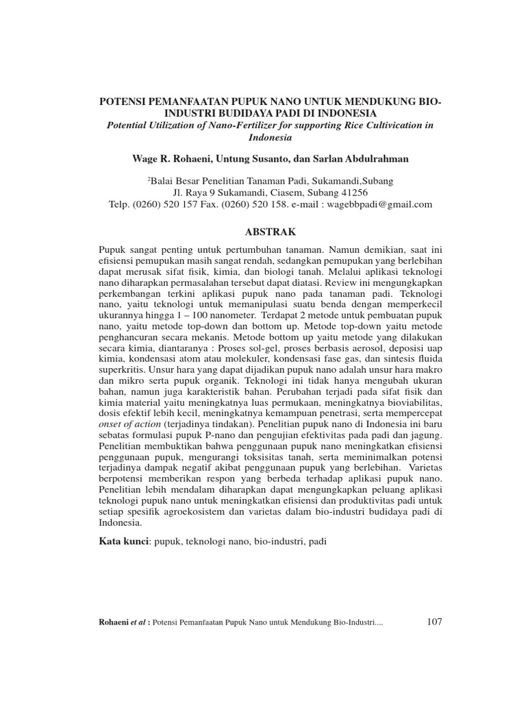 Potensi Pemanfaatan Pupuk Nano Untuk Mendukung Bio-Industri Budidaya Padi Di Indonesia - Wage R ...