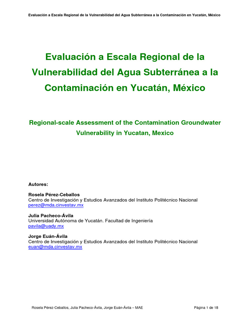 Evaluación a Escala Regional de la Vulne. Jualia Pacheco | PDF | Agua subterránea | Agua