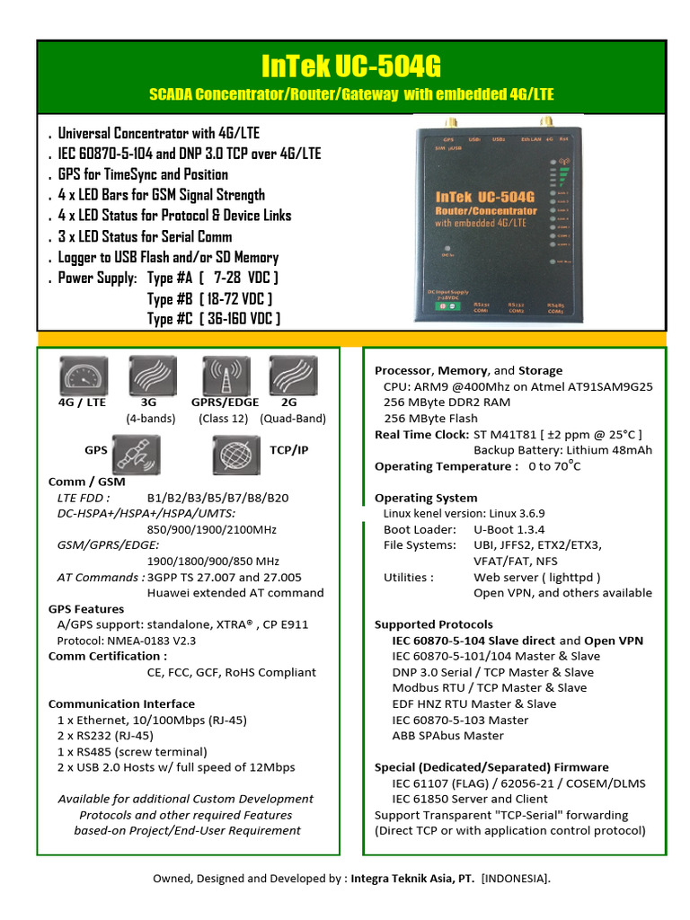 InTek UC-504G CON Datasheet | PDF | 4 G | Lte (Telecommunication)