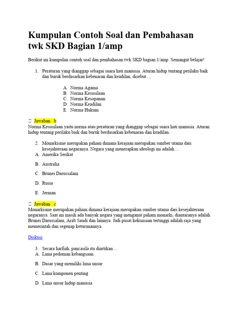 Kumpulan Contoh Soal Dan Pembahasan TWK SKD Bagian 1 | PDF