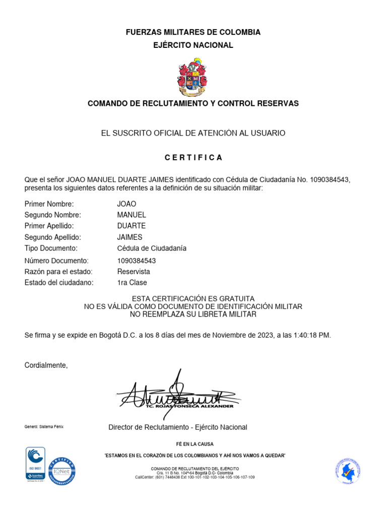 Certificado Libreta Militar | PDF