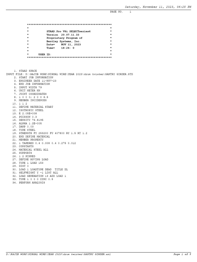Maximum Crane Load Gantry Girder Staad Output | PDF | Stiffness | Mechanical Engineering