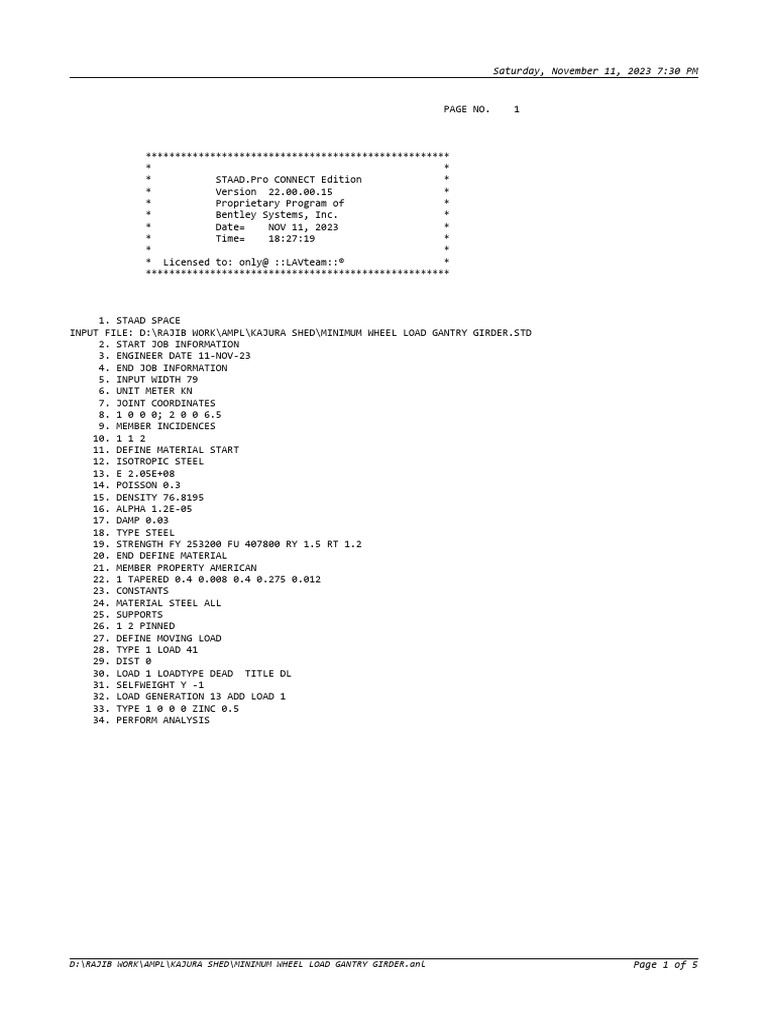 Minimum Crane Load Gantry Girder Staad Output | PDF | Stiffness | Mechanical Engineering