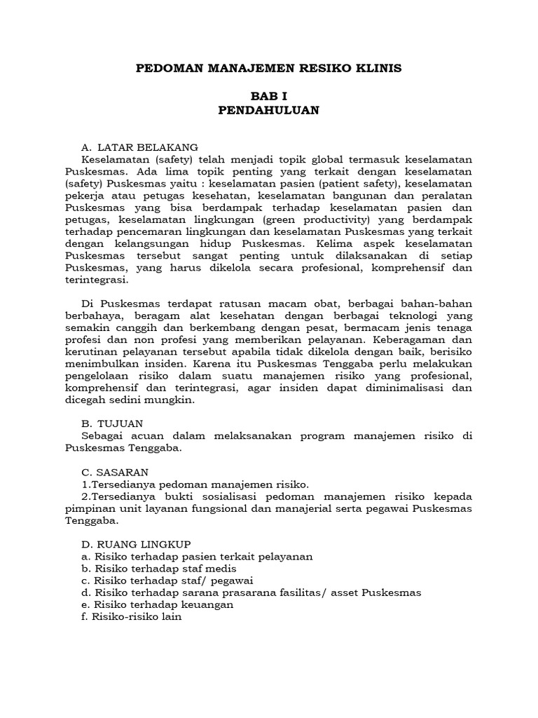 Pedoman Manajemen Risiko Puskesmas Pdf