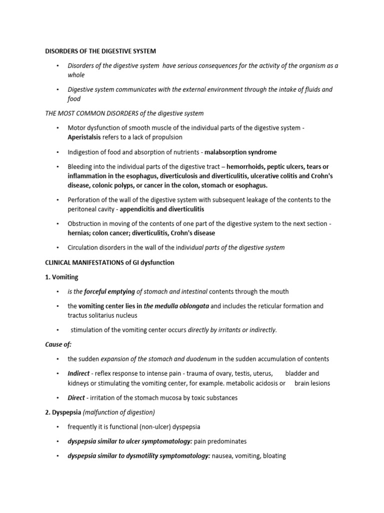 Digestive System Disorders Overview | PDF | Esophagus | Diarrhea