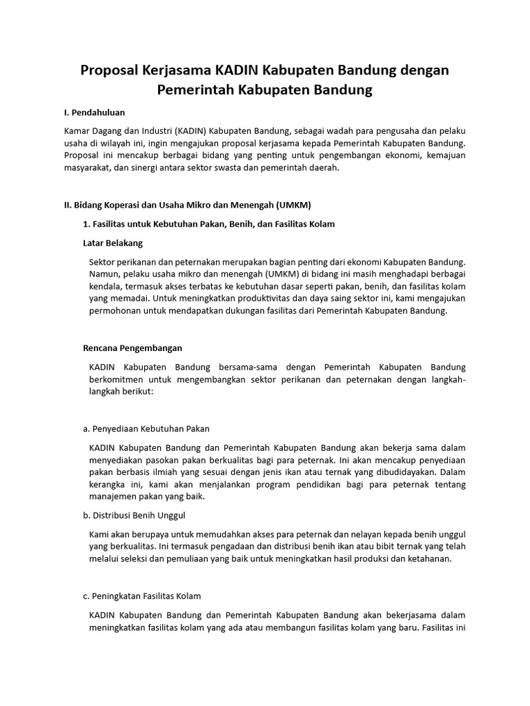 Proposal Kerjasama KADIN Kabupaten Bandung Dengan Pemerintah Kabupaten Bandung | PDF