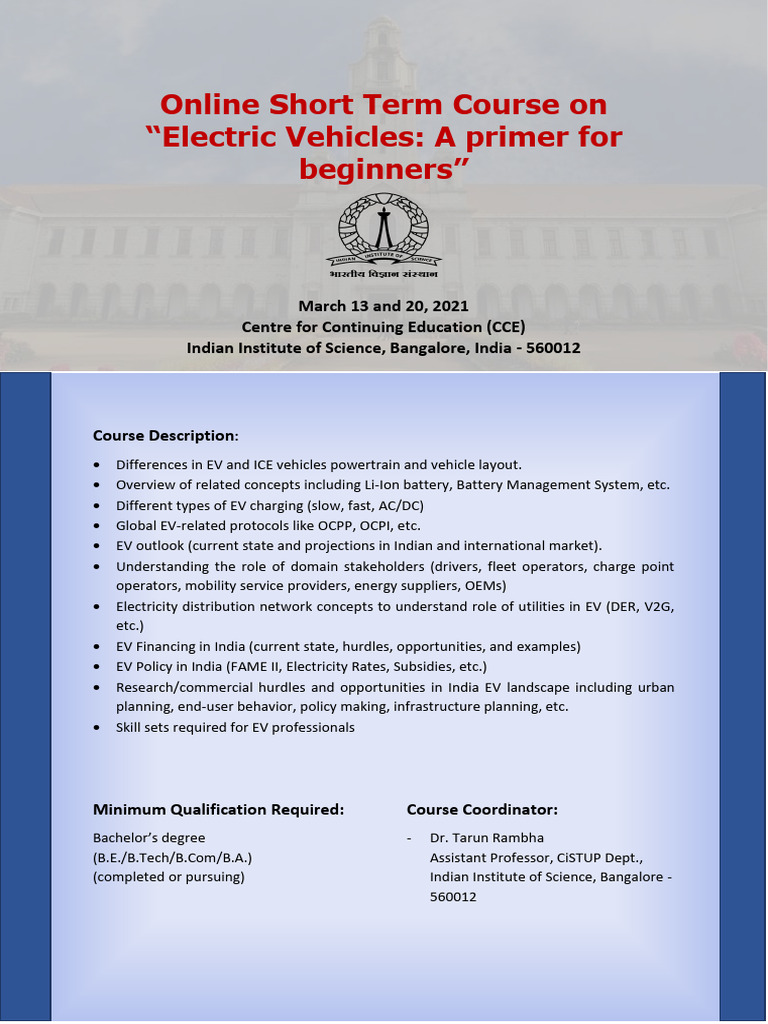 Online Short Term Course On "Electric Vehicles: A Primer For Beginners ...