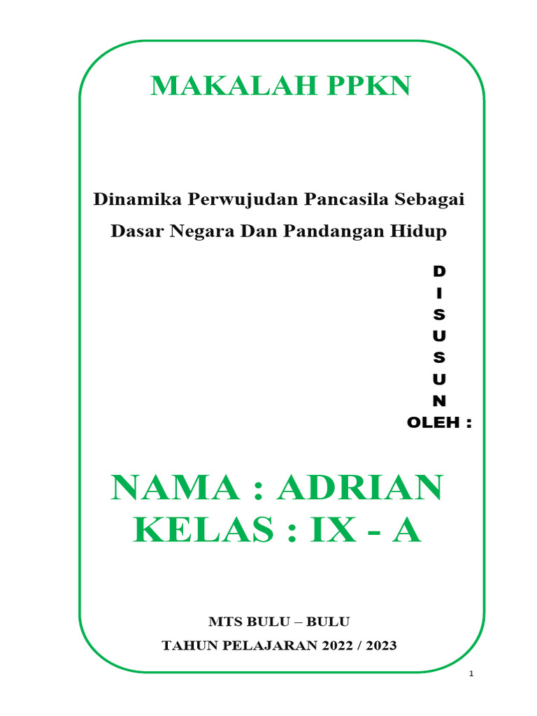 Makalah PPKN Dinamika Mts Ixa Adrian | PDF | Politik | Kajian Bahasa Asing
