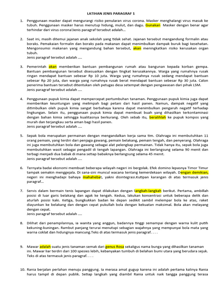 Latihan Jenis Paragraf 1 | PDF