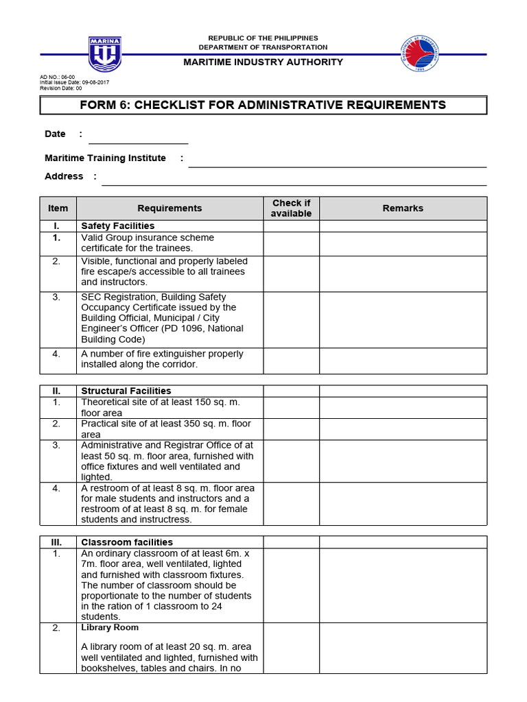 Maritime Training Institute Checklist | PDF | Libraries