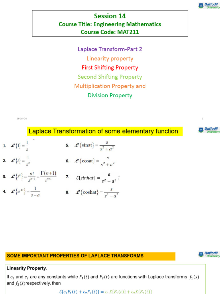 Session 14: Course Title: Engineering Mathematics Course Code: MAT211 | PDF