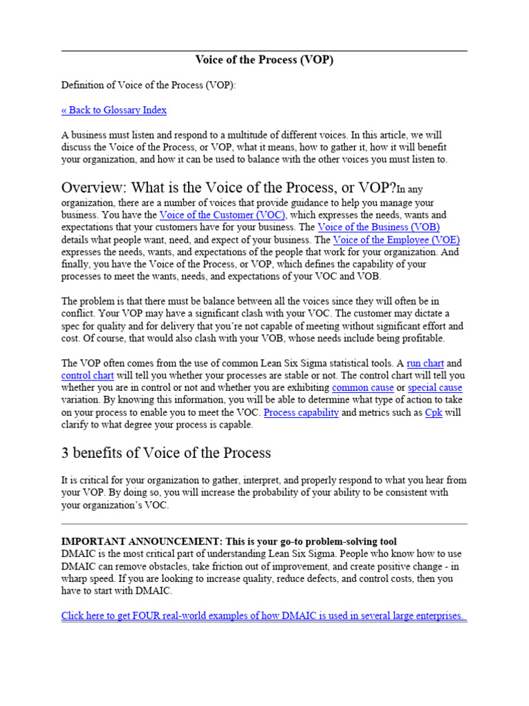 Understanding Voice of the Process (VOP) | PDF | Six Sigma | Business