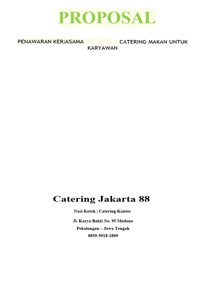 Contoh Proposal Kerjasama Catering Perusahaan | PDF