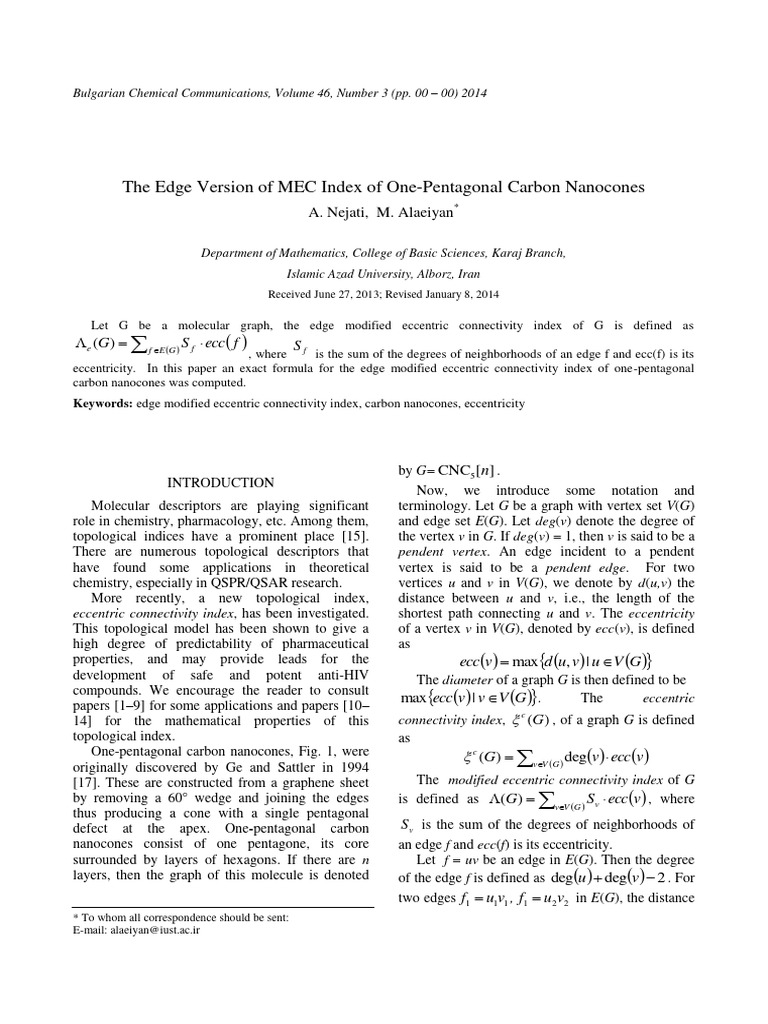 MEC Index of One-Pentagonal (Bulgarian Chemical Communications 2014 ...