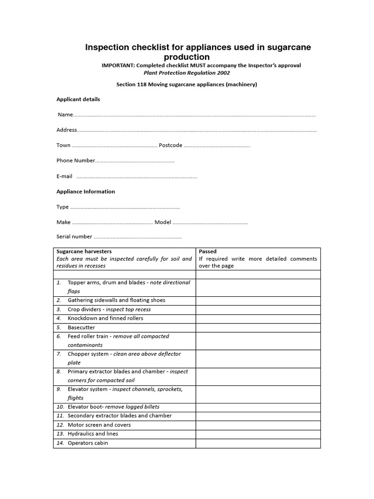 Inspection Checklist | PDF | Equipment | Mechanical Engineering