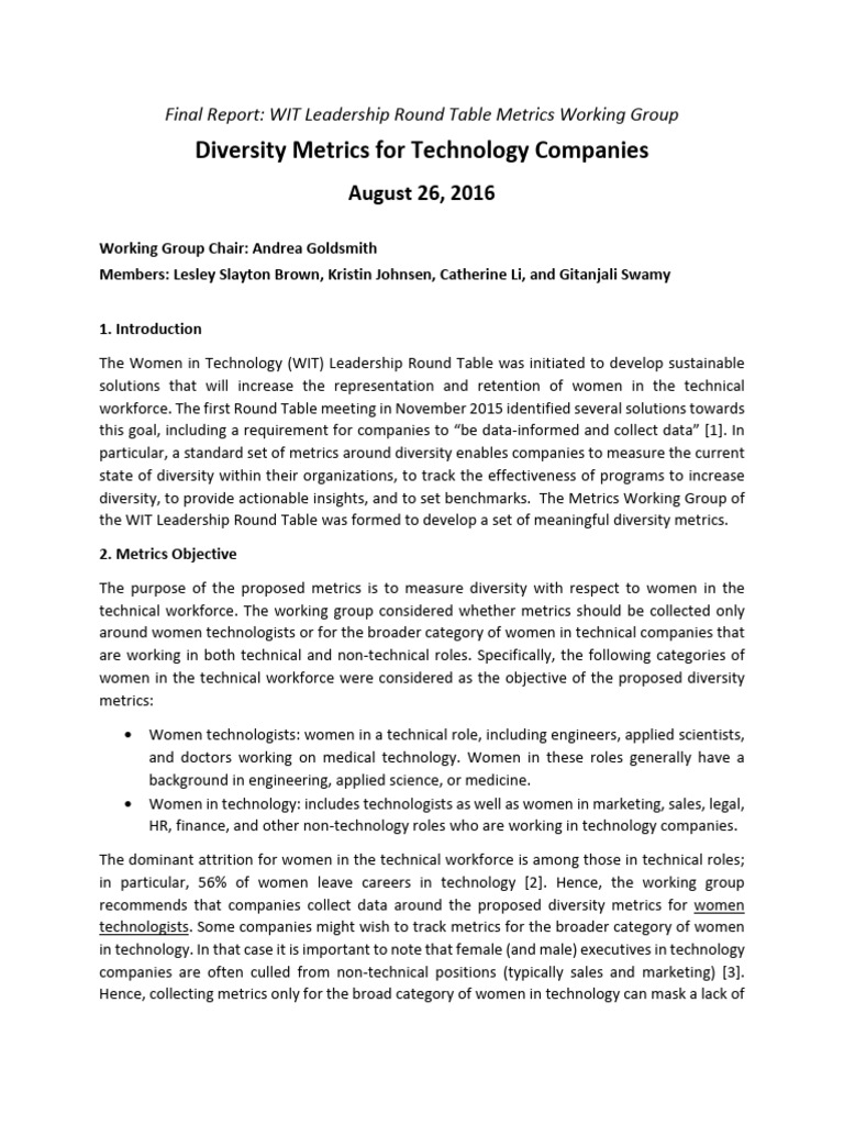 Diversity Metrics For Technology Companies 2016 | PDF | Performance ...