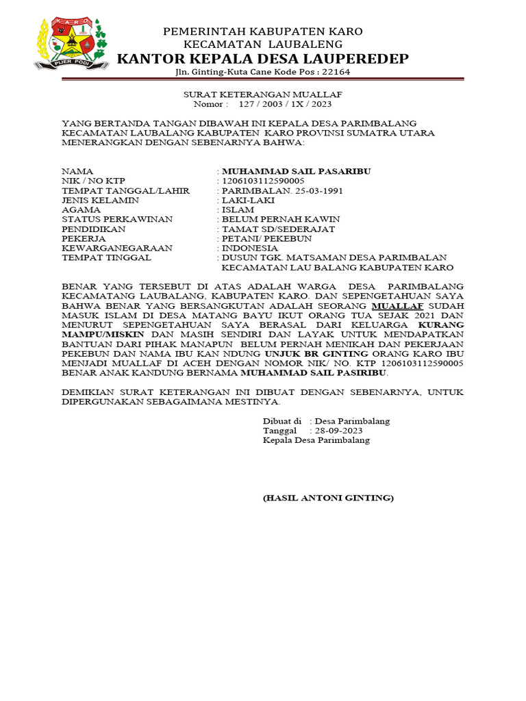 Surat Keterangan Muallaf | PDF | Olahraga & Rekreasi