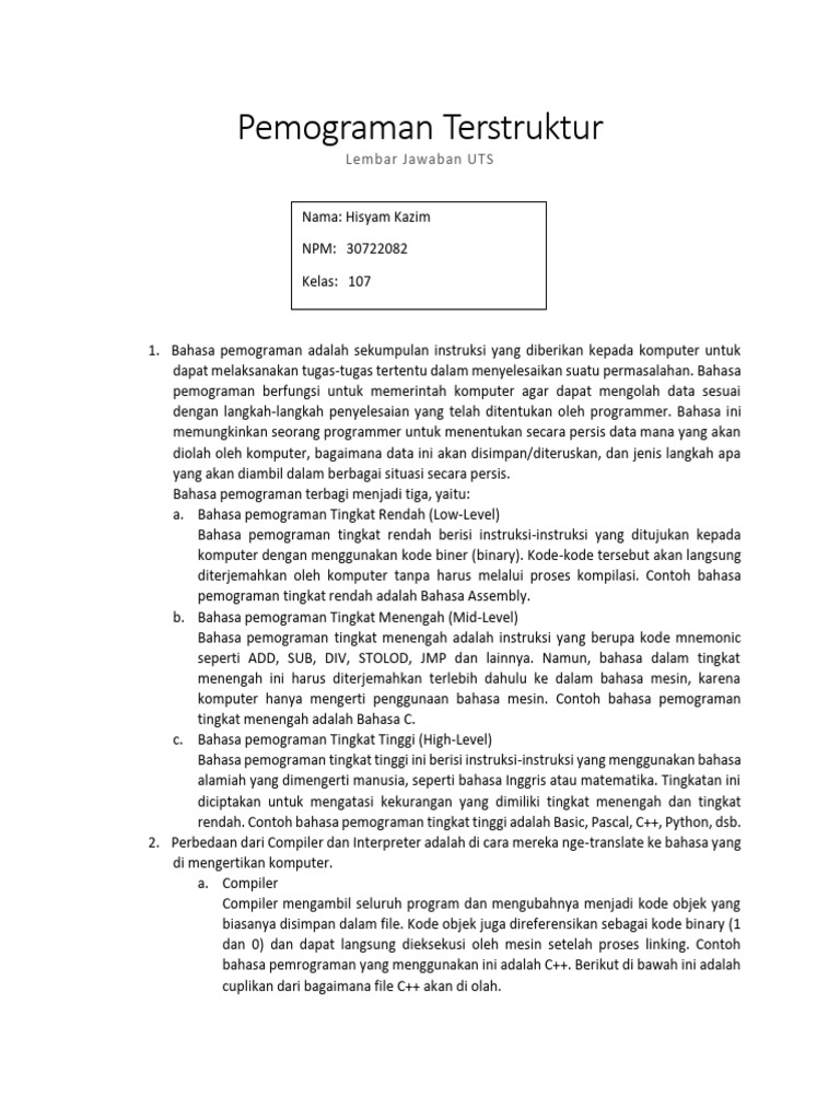 Hisyam Kazim - 107 - Pemograman Terstruktur - UTS | PDF | Seni | Teknologi & Rekayasa