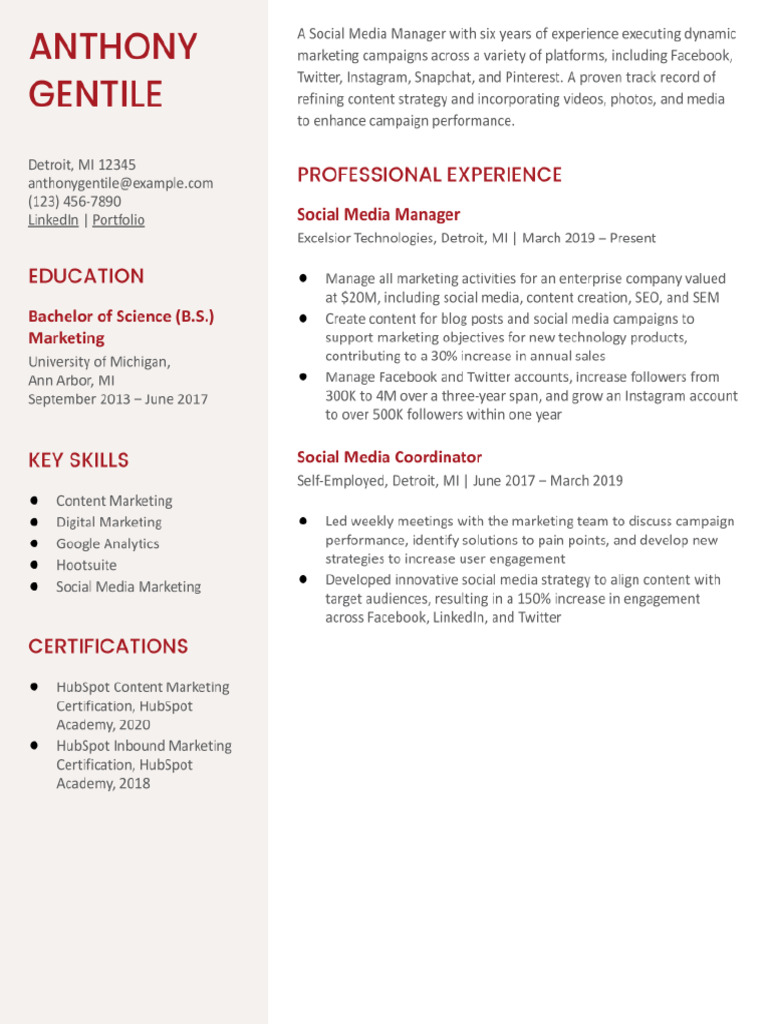 Social Media Manager - Example 1 | PDF