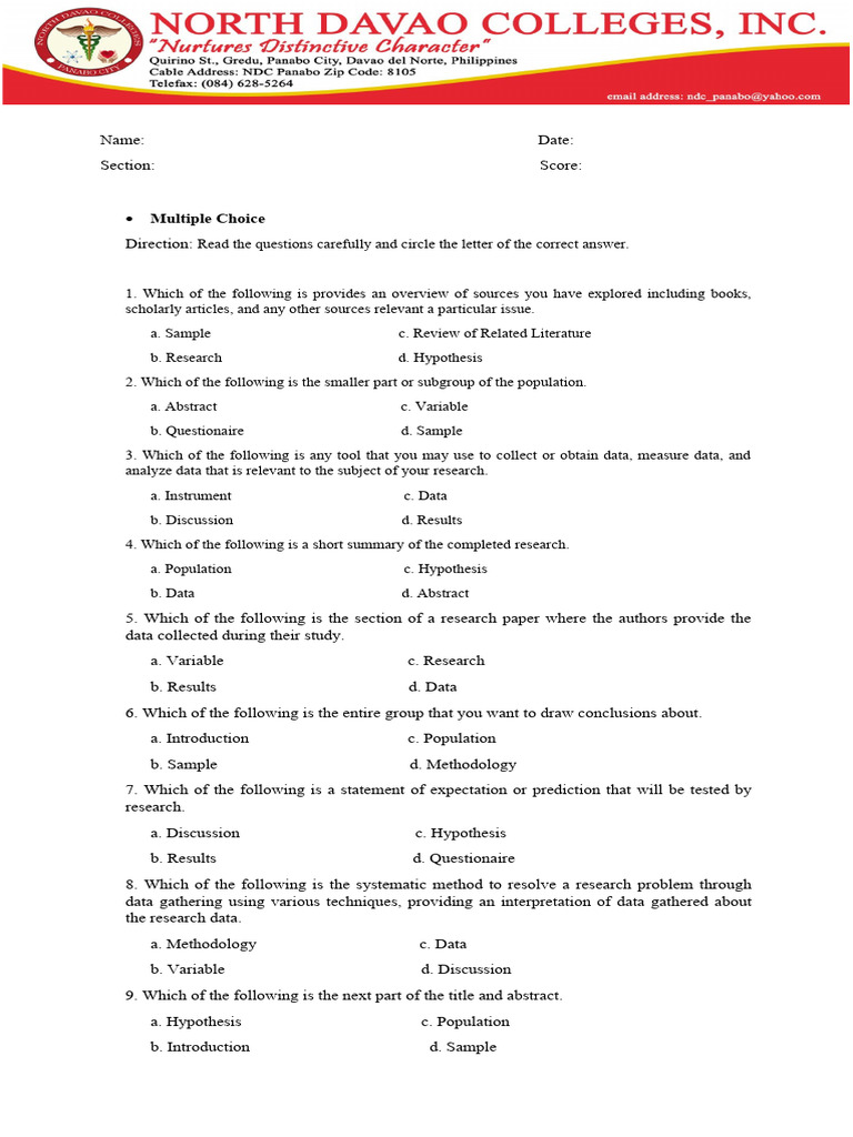 Grade 10 Exam | PDF | Methodology | Sampling (Statistics)