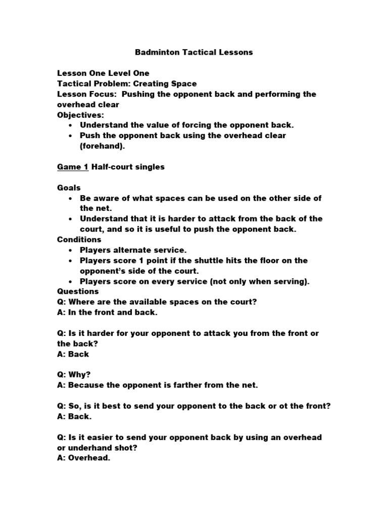 Badminton Tactical Lessons | PDF | Sports | Athletic Sports