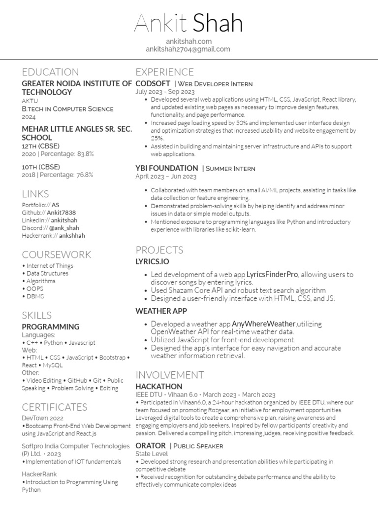 Ankit CV | PDF | World Wide Web | Internet & Web