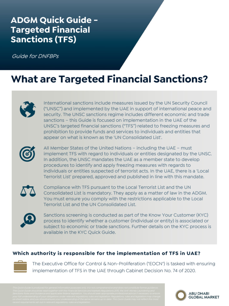 Targeted Financial Sanctions TFS ADGM Quick Guide For DNFBPs | PDF ...