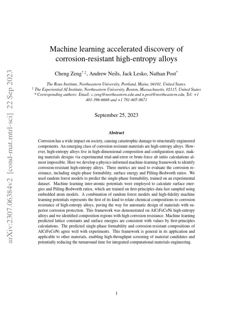 Machine Learning Accelerated Discovery of Corrosion-Resistant High-Entropy Alloys | PDF ...