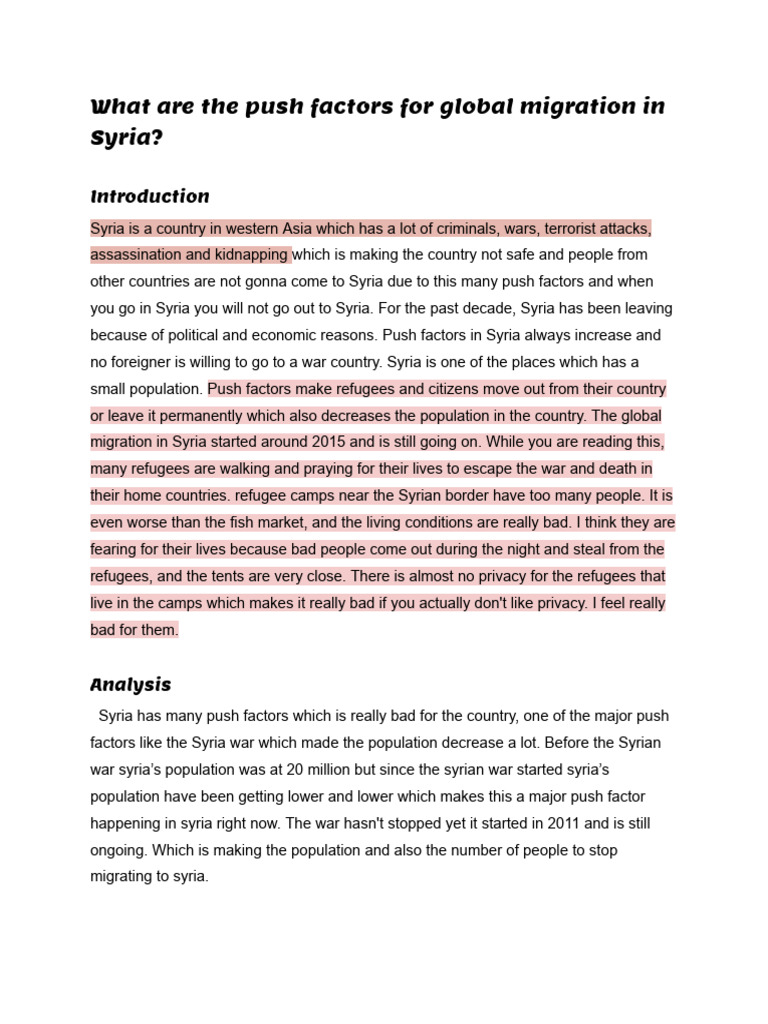 Push Factors Driving Migration from Syria | PDF | Human Migration | Refugee