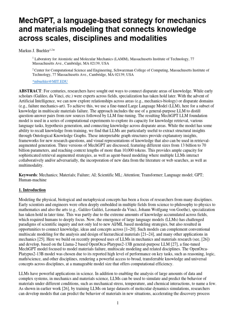 MechGPT, A Language-Based Strategy For Mechanics and Materials Modeling | PDF | Fracture ...