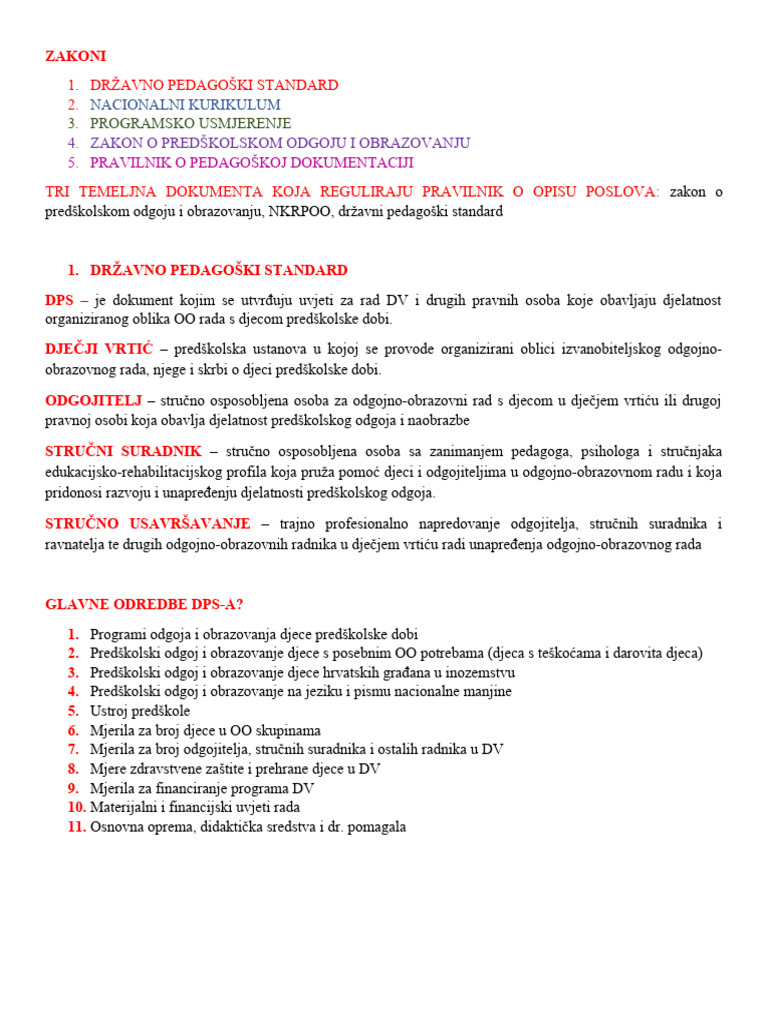 Zakonski Dio Skripta Za Predškolski Odgoj | PDF