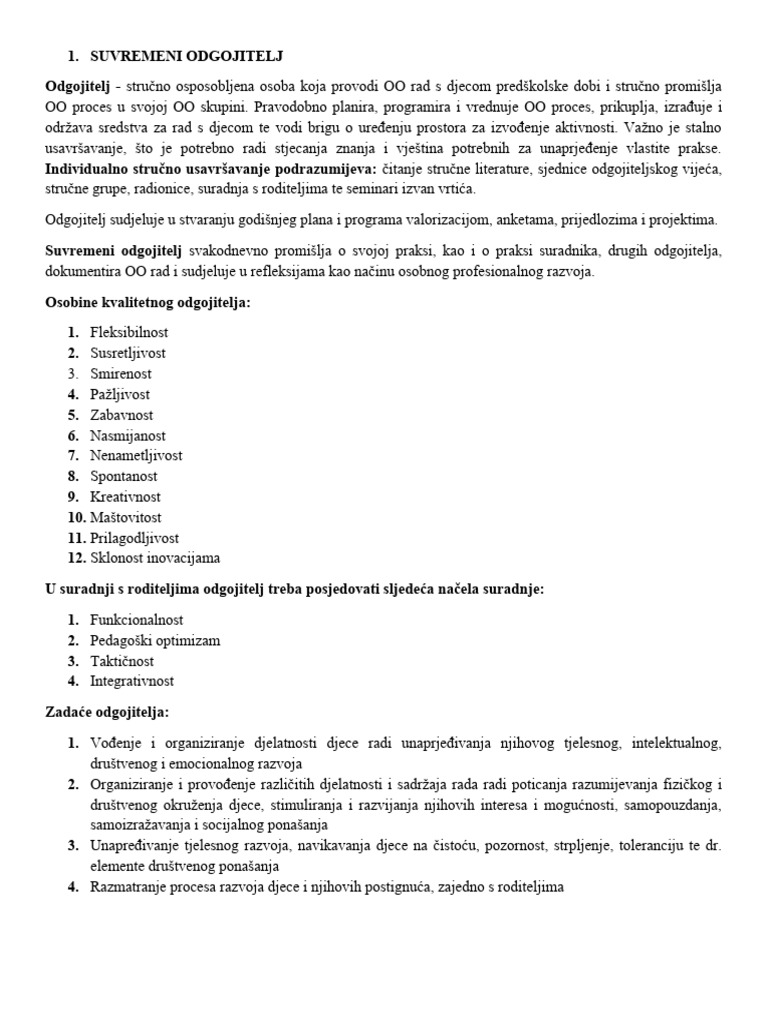 Usmeni Ispit - Stručni Ispit Odgojitelja (Skripta) | PDF