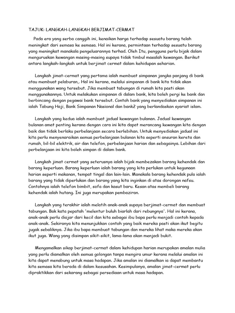 Contoh Karangan Langkah-Langkah Berjimat-Cermat | PDF