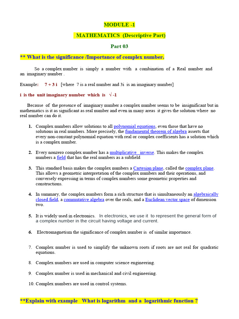 03 Theory Math Bca 1ST Sem | PDF | Complex Number | Numbers