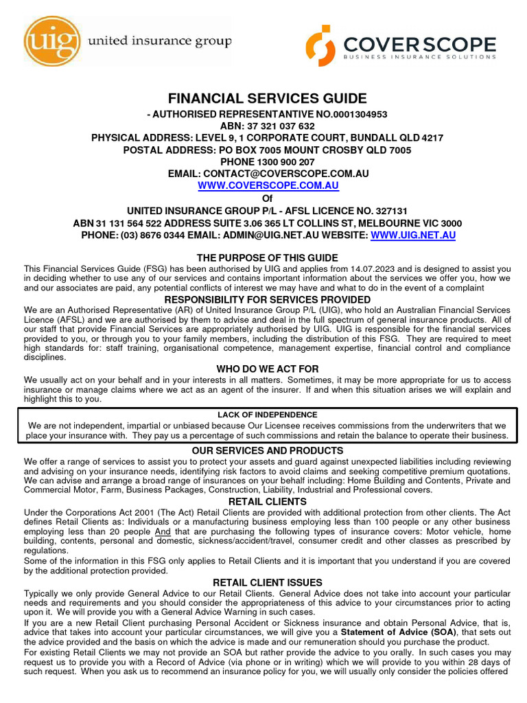 Financial Services Guide: Insurance Commissions | PDF | Insurance | Credit