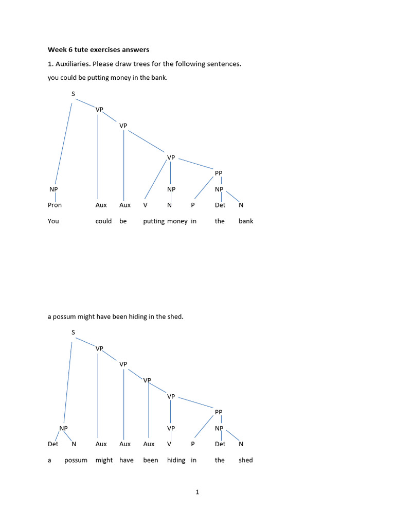 2019 Week 6 Tute Exercise Answers | PDF | Sentence (Linguistics) | Question 2019 Week 6 Tute Exercise Answers | PDF | Sentence (Linguistics) | Question