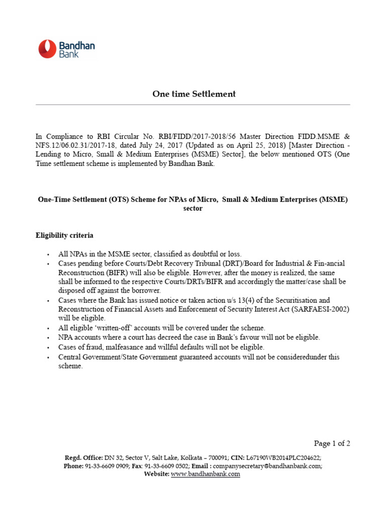 OTS Scheme | PDF | Small And Medium Sized Enterprises | Interest